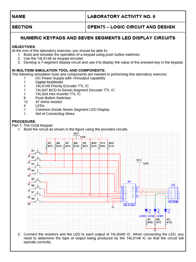 Laboratory Activity 6 Numeric Keypad and Seven Segments LED Display ...