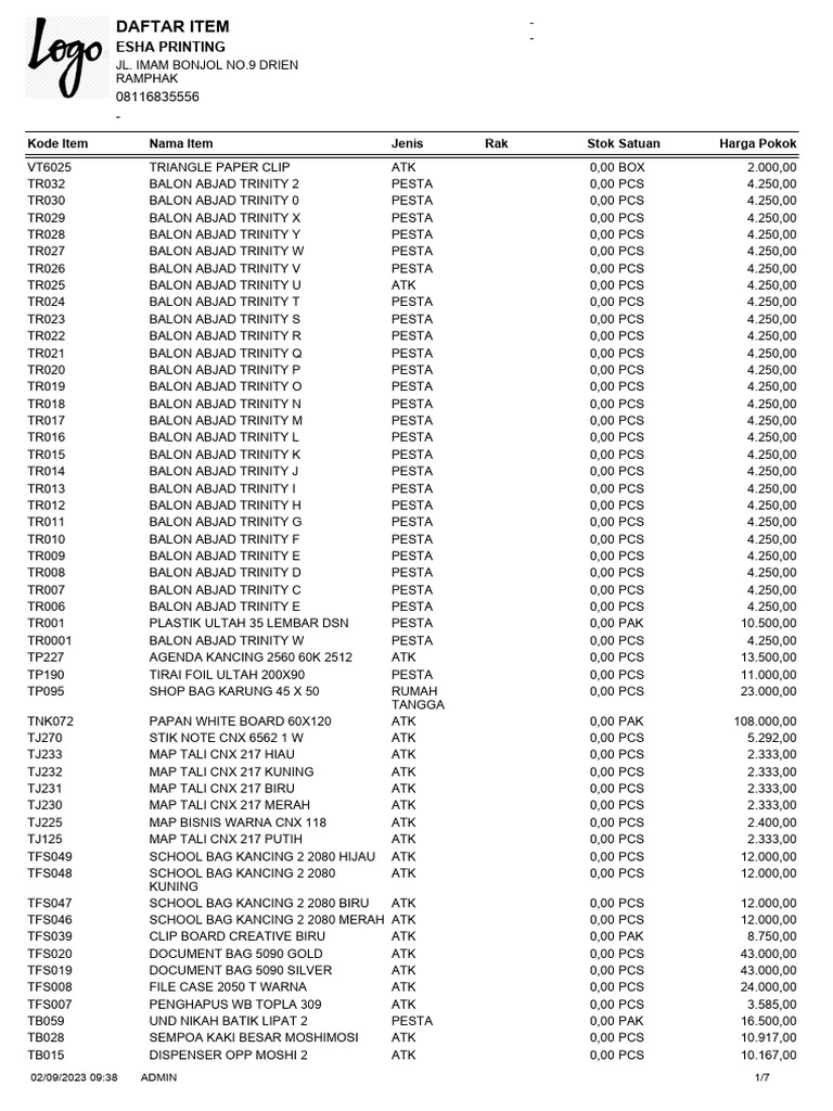 Item BRG Cetak | PDF | Stationery | Office Work
