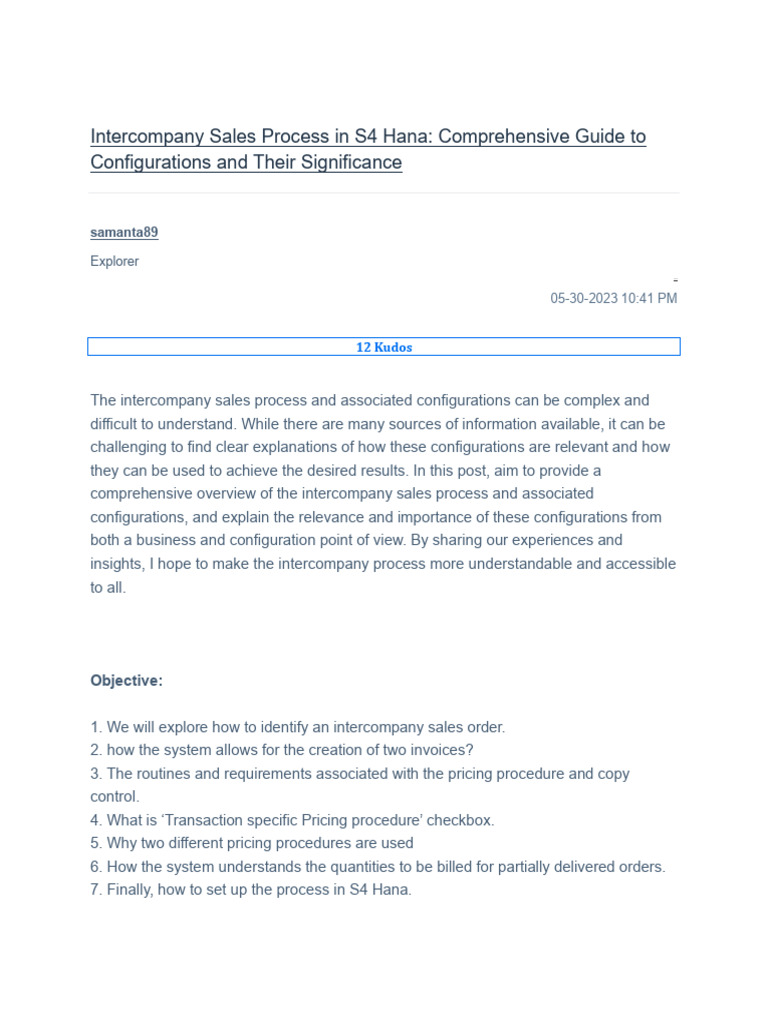 Intercompany Sales Process in S4 Hana Guide | PDF | Invoice | Pricing