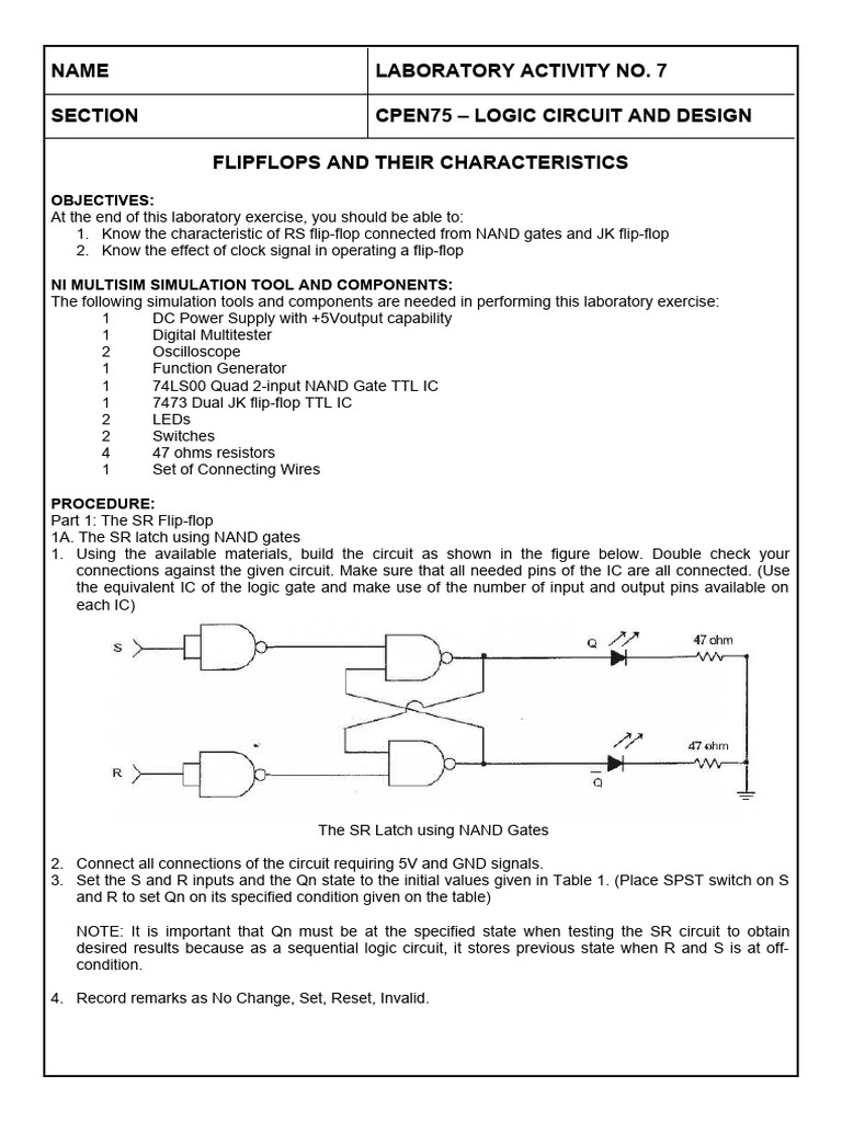 Laboratory Activity 7 Flipflops and Their Characteristics | PDF | Electrical Engineering ...