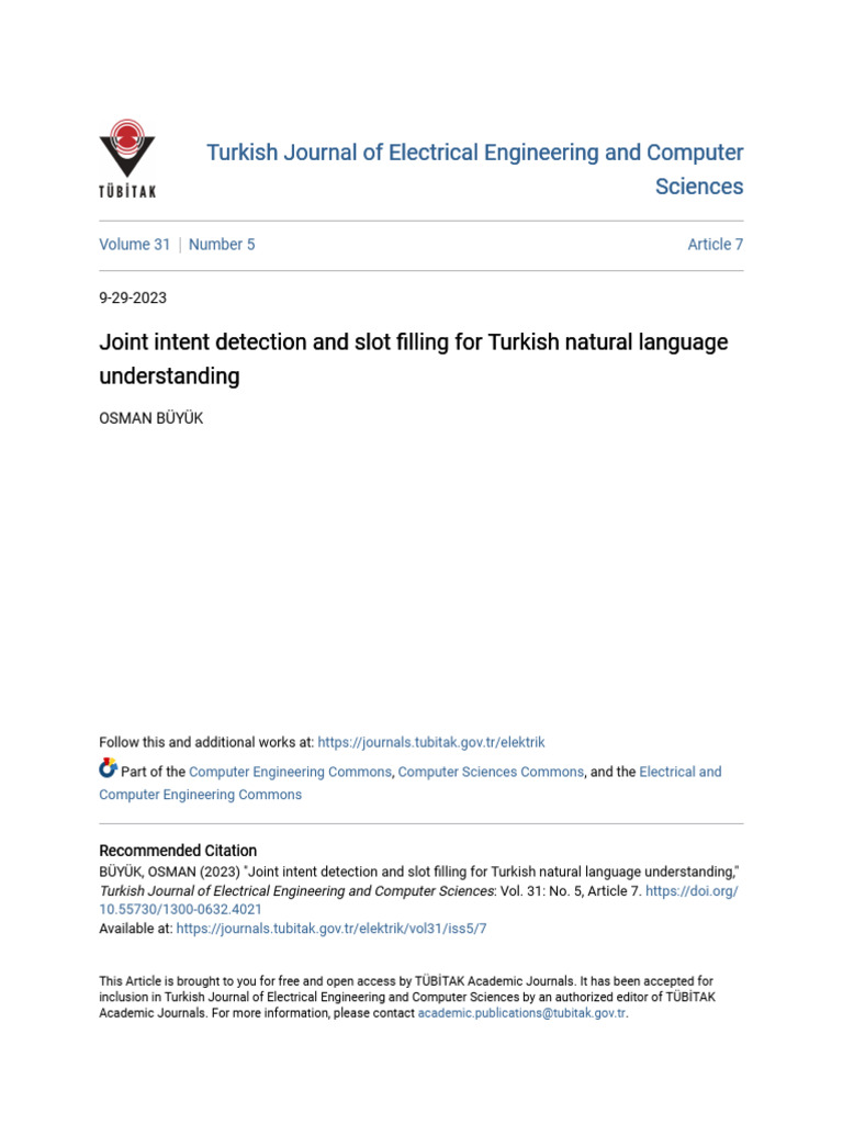 Joint Intent Detection and Slot Filling For Turkish Natural Langu | PDF ...