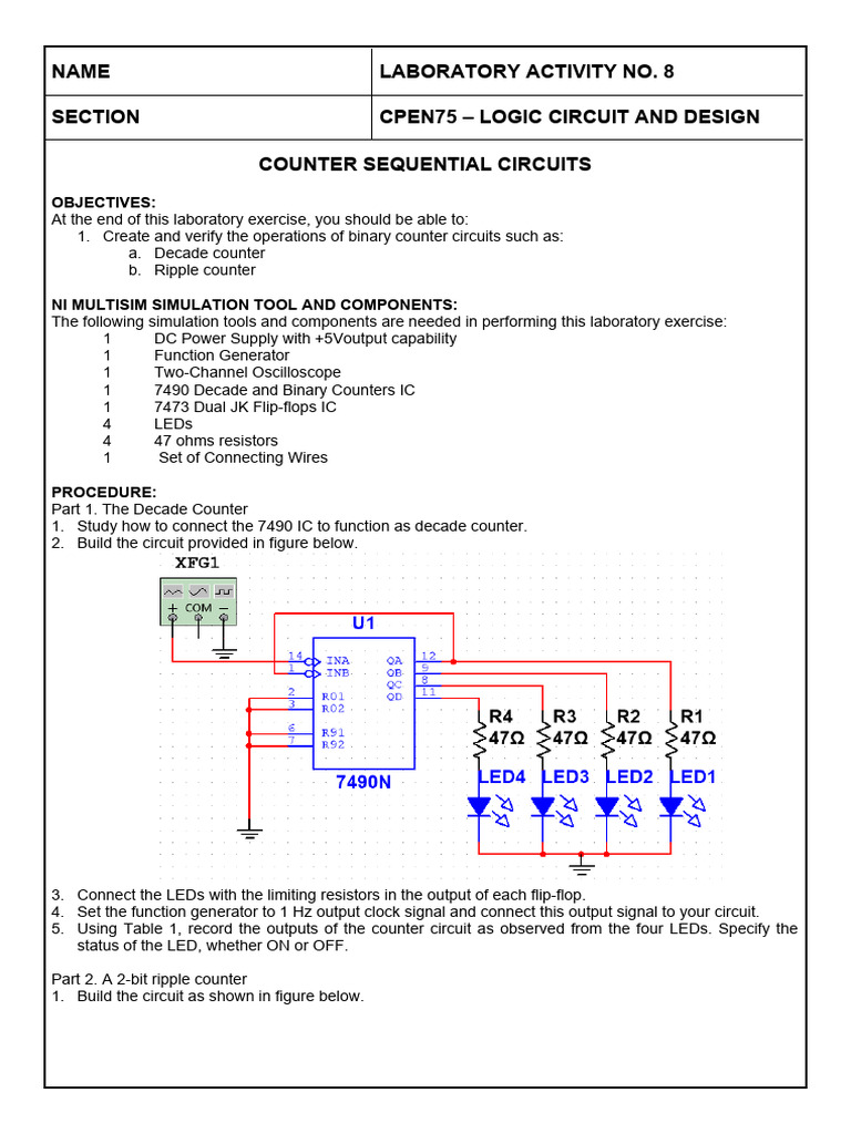 Laboratory Activity 8 Counter Sequential Circuits | PDF | Digital Electronics | Electrical Circuits