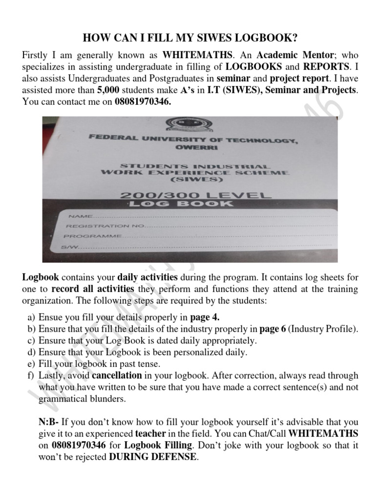 How To Fill Siwes Logbook and Write Report - 103546 | PDF | Written ...