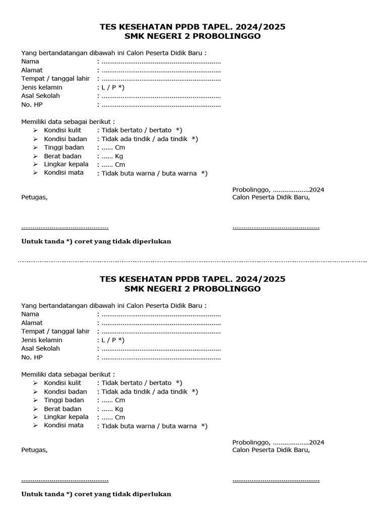 Form Cek Fisik Dan Surat Pernyataan | PDF