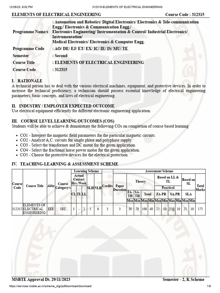 312315-Elements of Electrical Engineering 271223 | PDF | Electric Motor ...