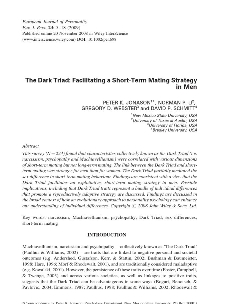 Jonason Schmitt 2009 DarkTriad STM | PDF