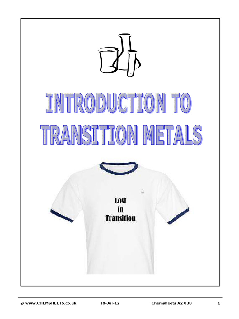 Chemsheets A2 038 Transition Metals Introduction | PDF | Coordination ...