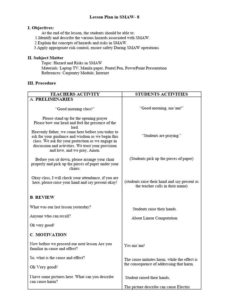 Lesson Plan in Smaw Janine Tabo | PDF | Personal Protective Equipment ...