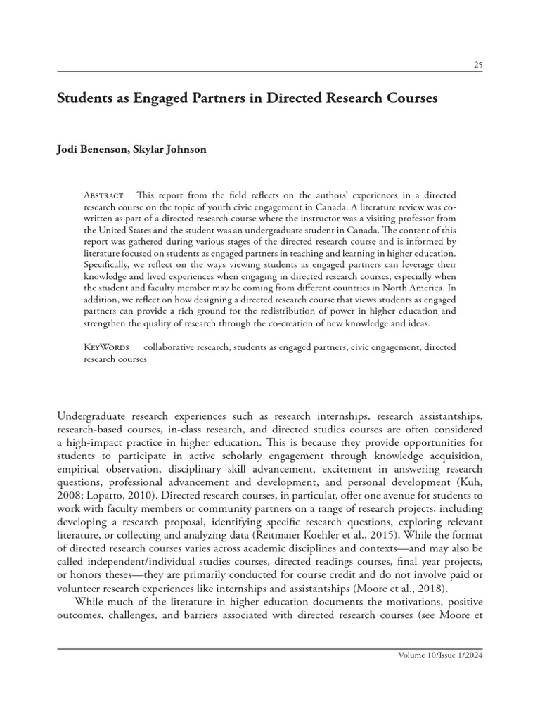 Students As Engaged Partners in Directed Research | PDF | Civic ...