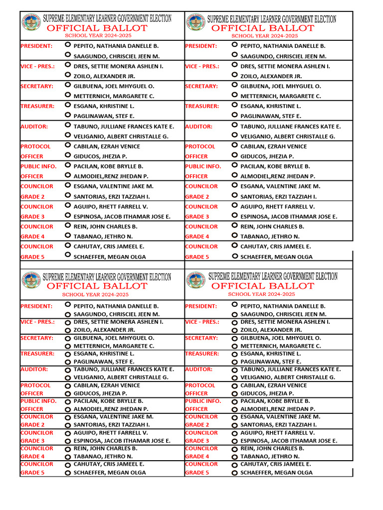 SELG-ELECTION-Official-Ballot-CONSOLIDATION-FORM-BY-CLASS-2024 | PDF