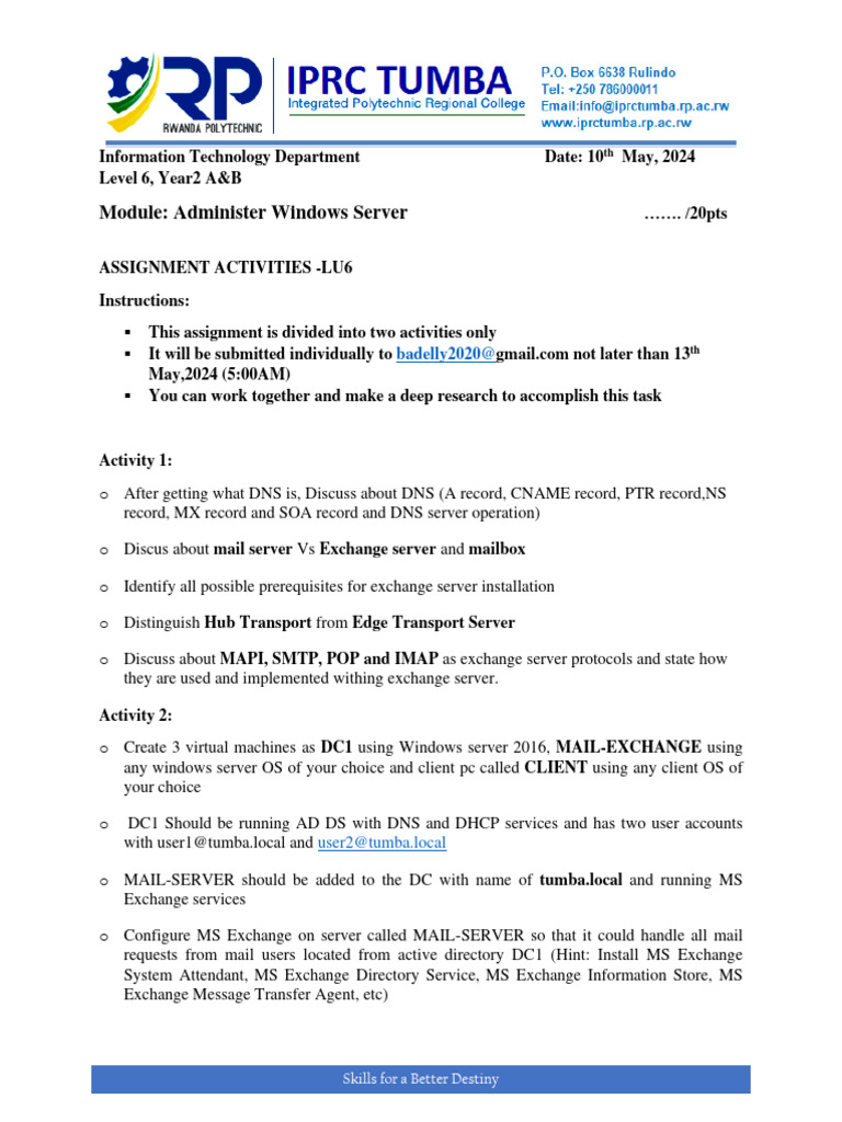 LU6 - Mail Server Exchange Assignment | PDF | Microsoft Exchange Server | Domain Name System