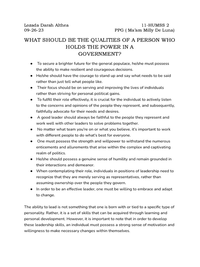 Qualities of Effective Government Leaders | PDF