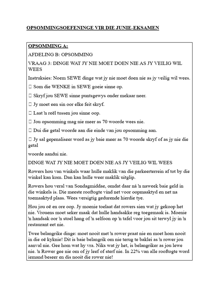 Opsomming Oef. Vir Junie-Eksamen 82d0fe320bd9 | PDF