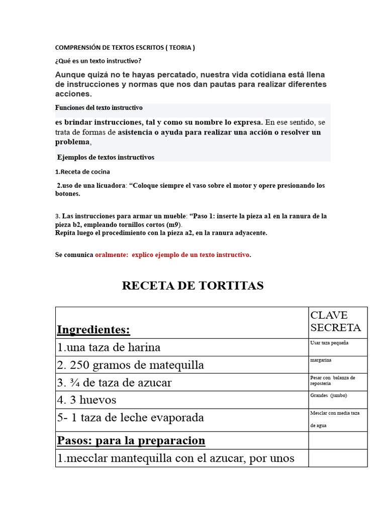 Textos Instructivos: Ejemplos y Funciones | PDF | Helado | Alimentos
