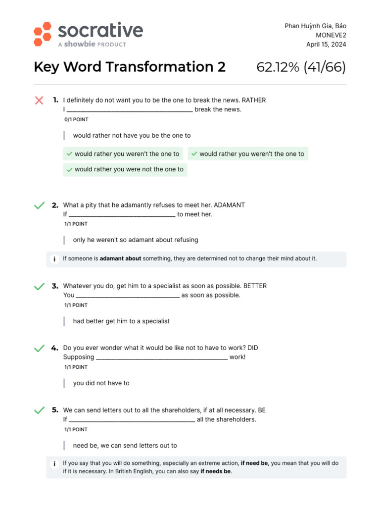 Key Word Transformation 2 (2nd) | PDF | Language Arts & Discipline ...