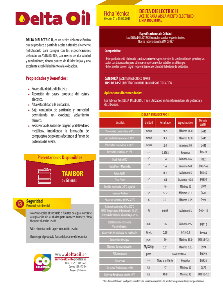 Delta Dielectric Ii - Ficha Tecnica Aceite Dielectrico | Descargar ...