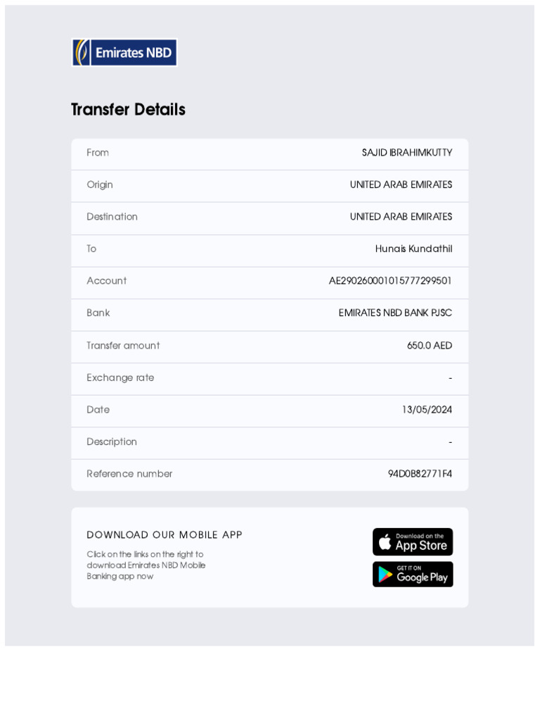 Emirates NBD Transfer Details 650 AED | PDF