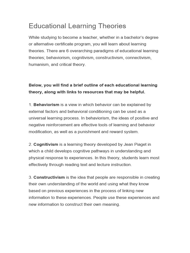 Learning Theories - Assignment 2024 | PDF | Learning | Constructivism (Philosophy Of Education)