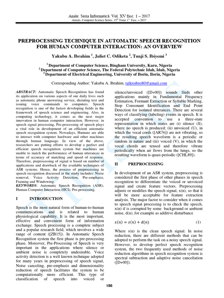 Preprocessing Signal Pdf Speech Recognition Signal To Noise Ratio