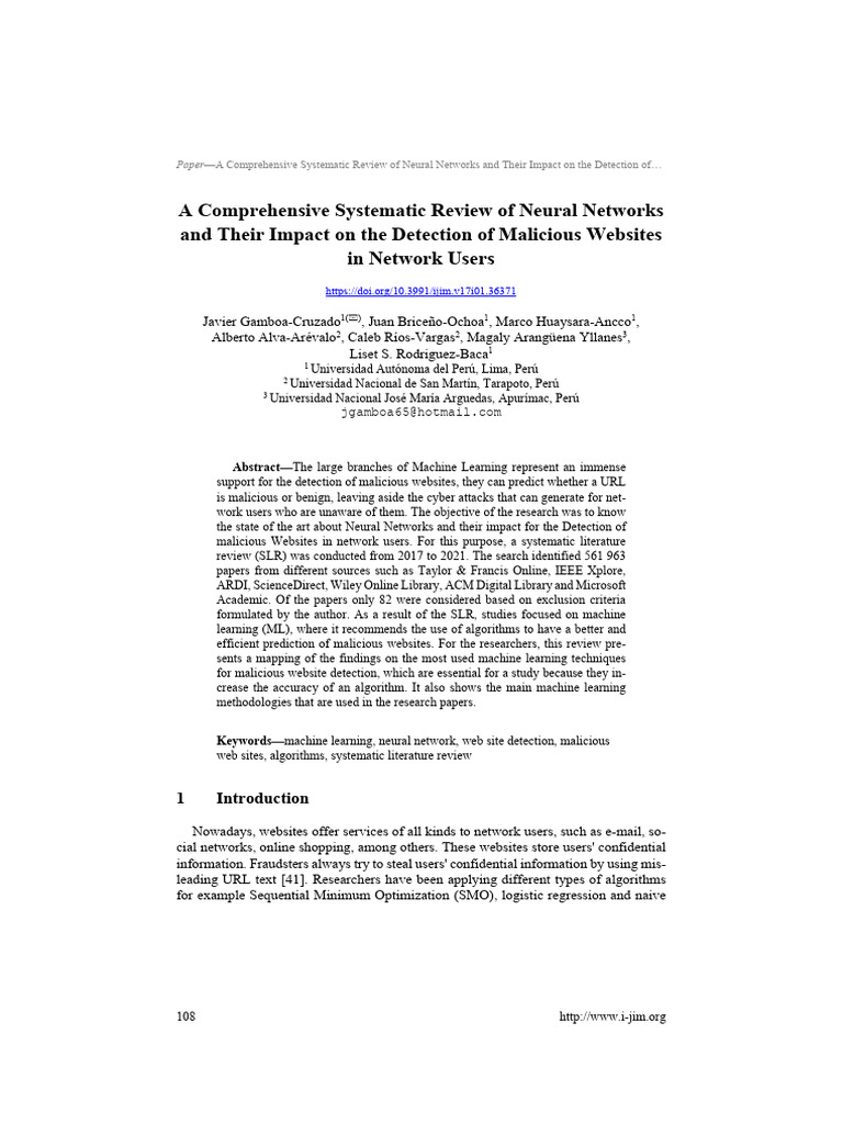 A Comprehensive Systematic Review of Neural Networks and Their Impact On The Detection of ...