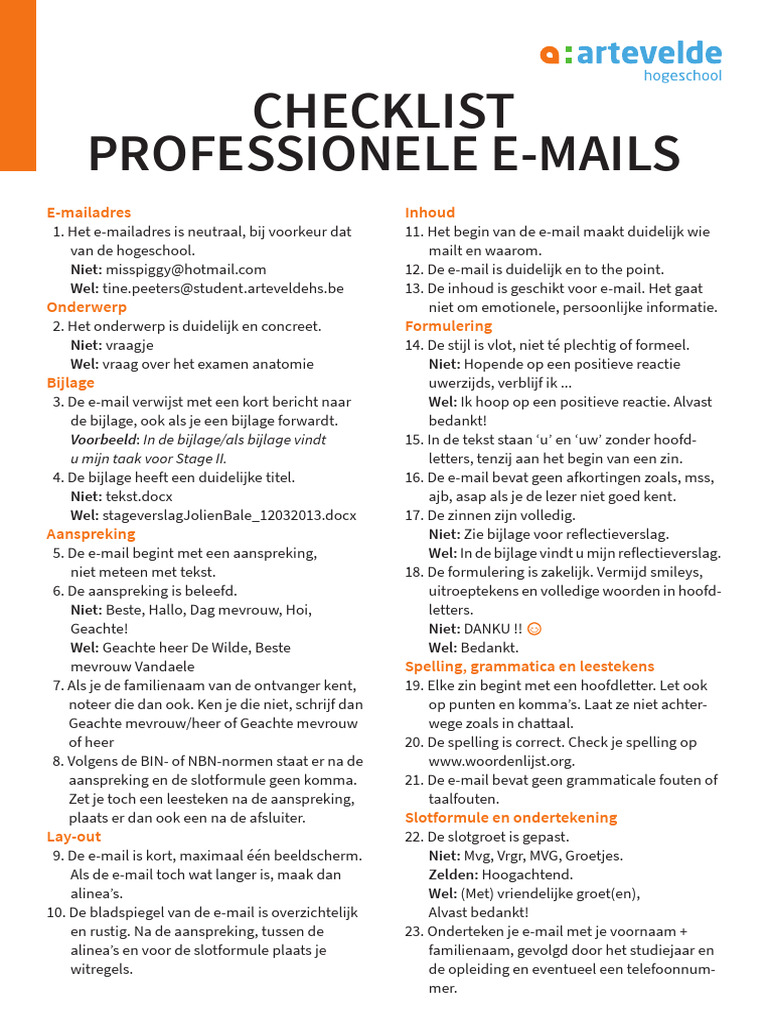 Checklist Professionele E-Mails | PDF