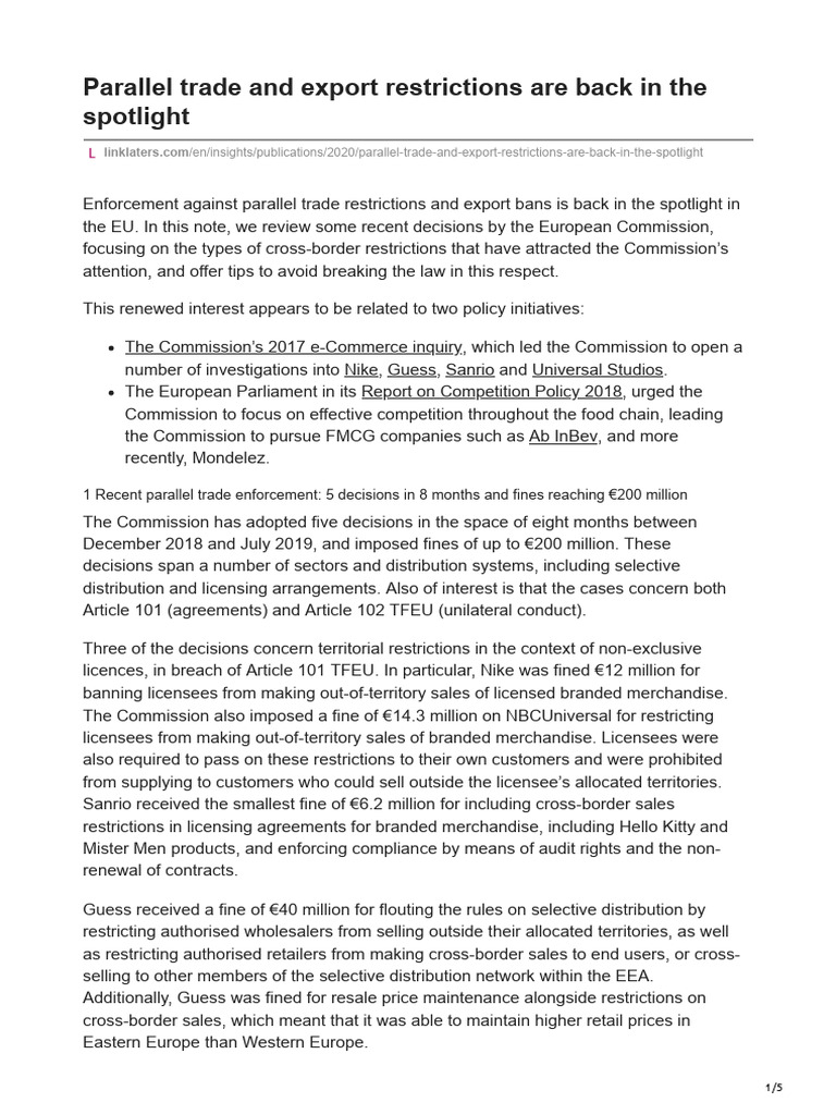 EU Parallel Trade Restrictions Analysis | PDF | Competition Law | License