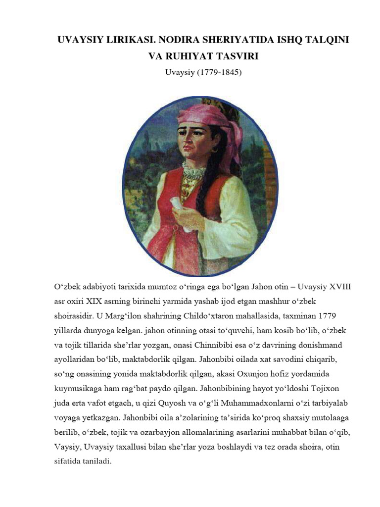 'Uvaysiy Va Nodira Ma'ruza Matn | PDF