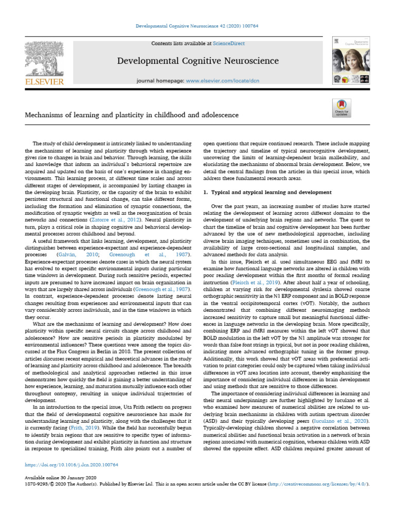 Developmental Cognitive Neuroscience | PDF | Neuroplasticity | Stress ...