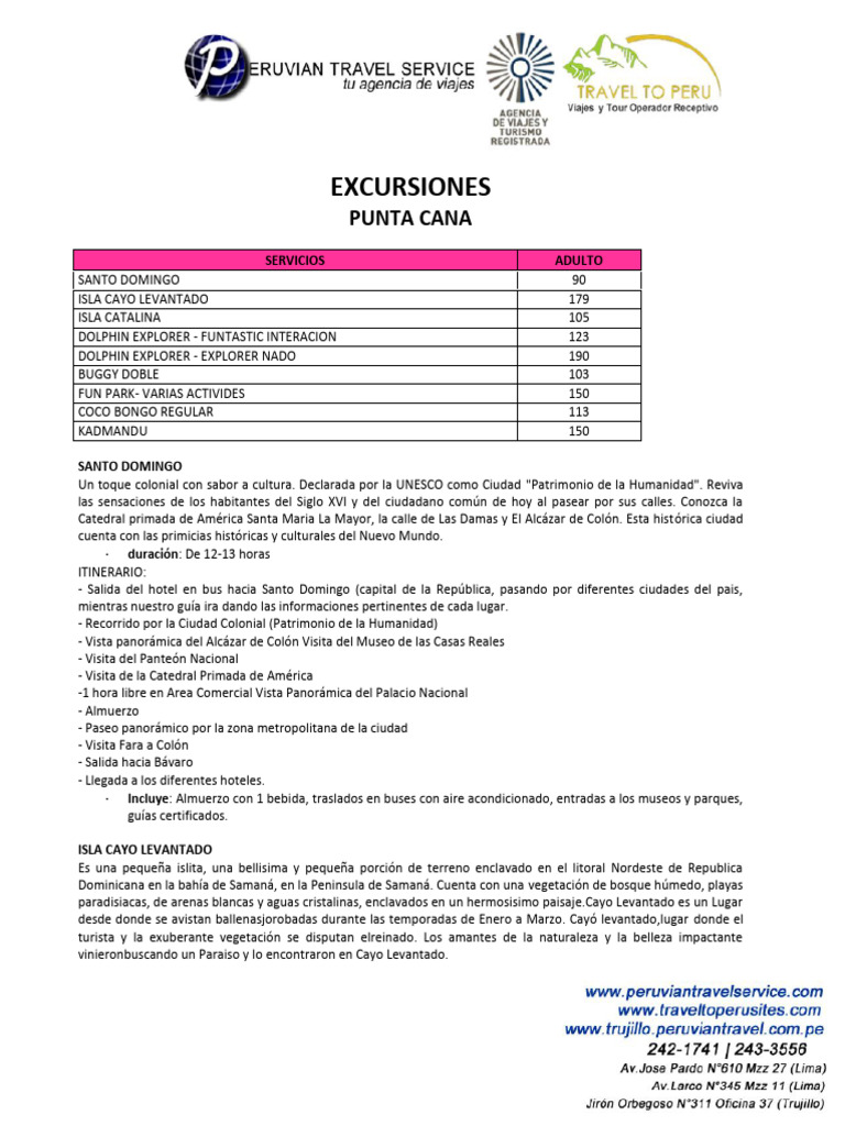 Tours Opcionales en Punta Cana | PDF | República Dominicana