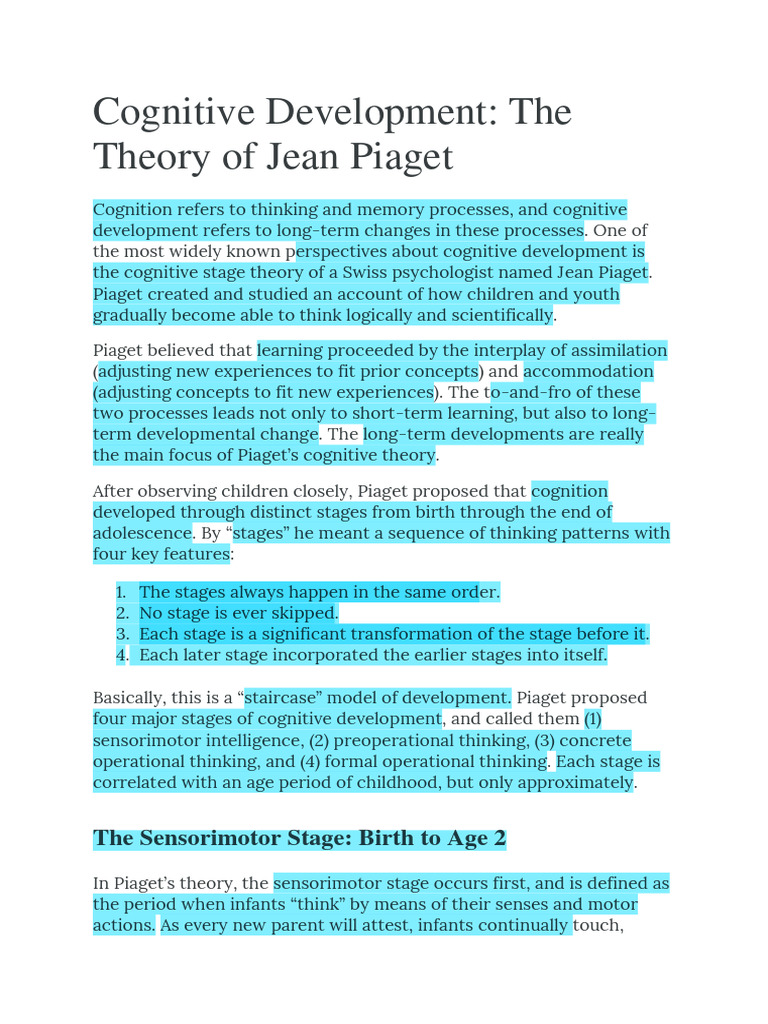 Piaget Theory | PDF | Thought | Cognitive Development