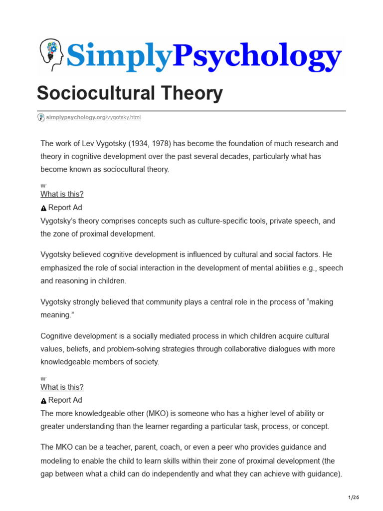 Vygotsky's Sociocultural Theory Explained | PDF | Cognitive Development ...