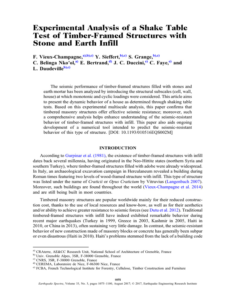 Experimental Analysis of A Shake Table Test of Timber-Framed Structures ...