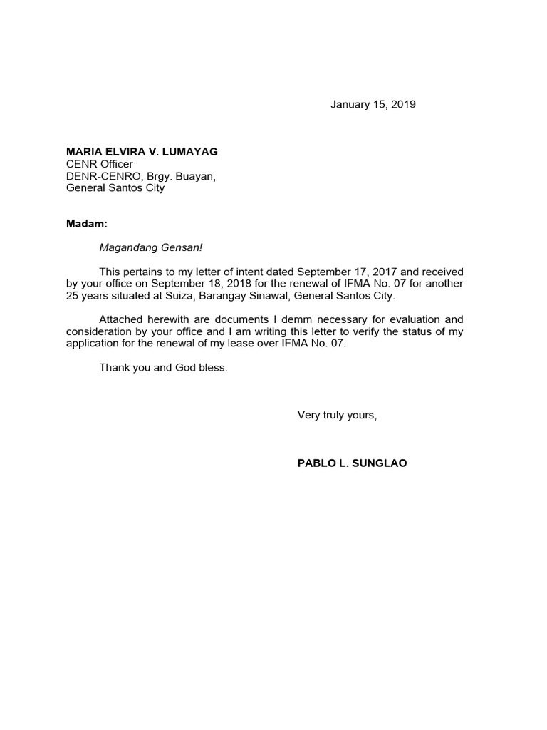 IFMA Renewal Request in Gensan | PDF