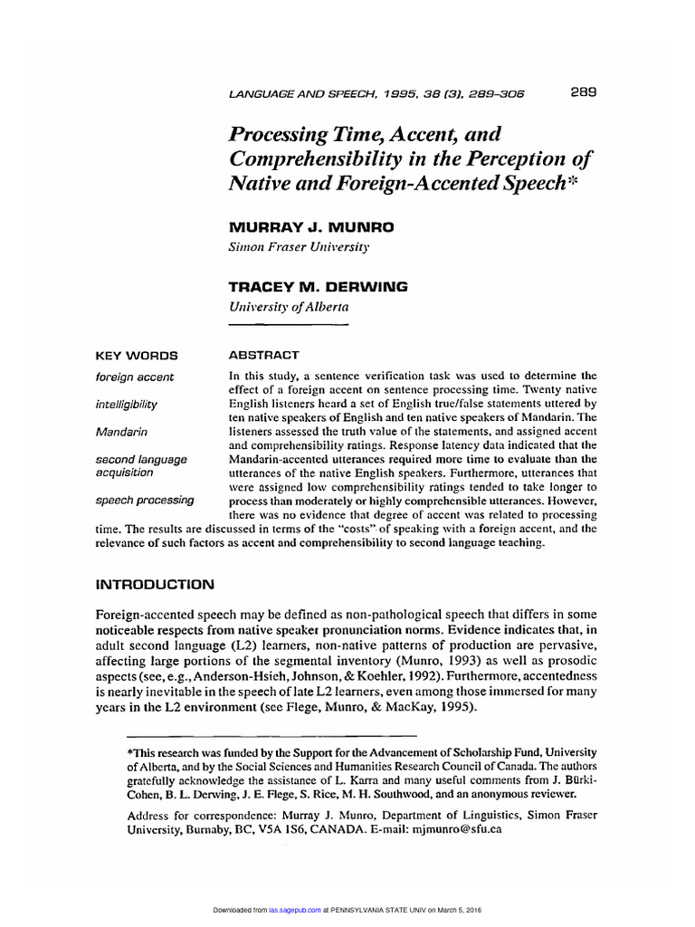 Munro - Derwing 1995 Process T, Comprehens, Accent | PDF | Accent ...