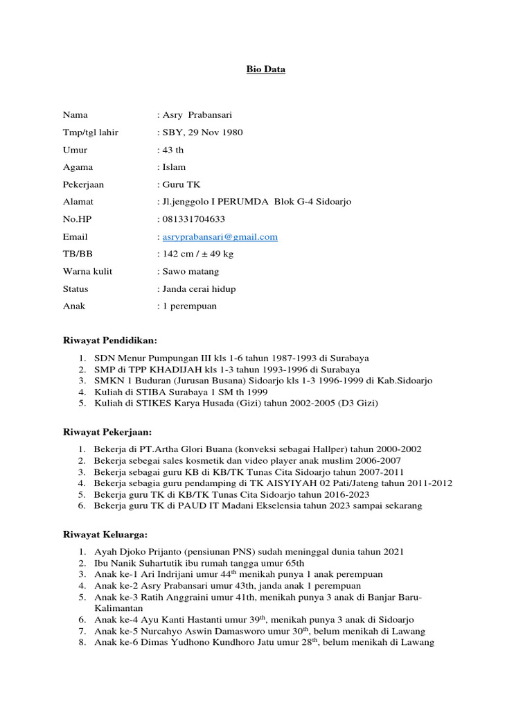 Bio Data | PDF | Pengembangan Diri | Kesehatan Holistik