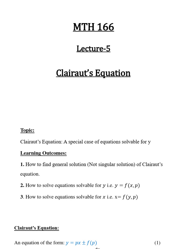 Understanding Clairaut's Equation Solutions | PDF | Equations | Applied ...