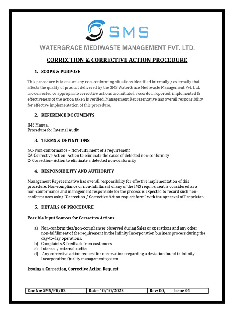 Correction and Corrective Action Procedure | PDF | Systems Thinking ...