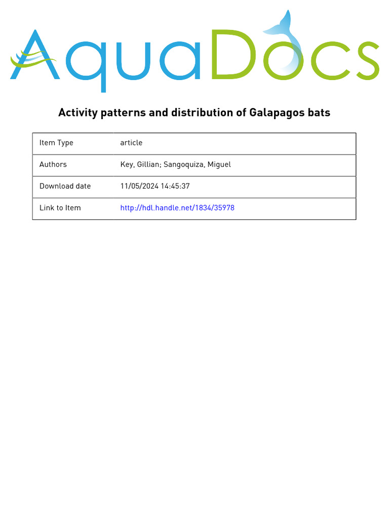 Galapagos Bat Activity and Distribution | PDF | Galápagos Islands ...