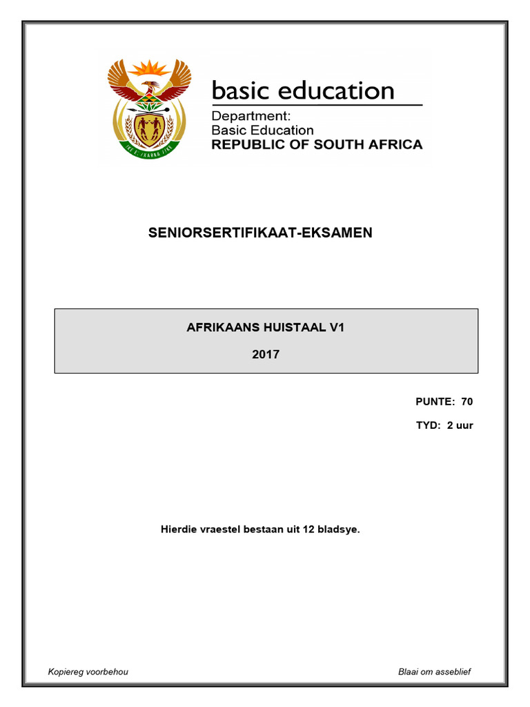 Seniorsertifikaat-Eksamen: Afrikaans Huistaal V1 2017 | PDF