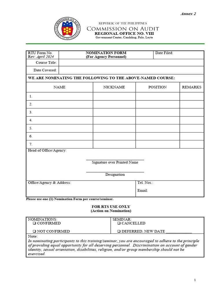 Annex2 - Agency Nomination Form RO8 - 2024 | PDF | Human Rights | Justice