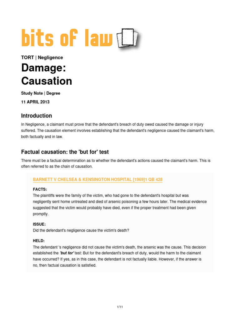 Damage Causation Factual Legal | PDF | Negligence | Causation (Law)