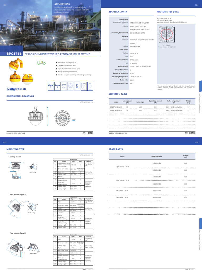 BPC8766 Explosion-Protected Led Pendant Light Fitting | PDF | Lighting | Electrical Engineering
