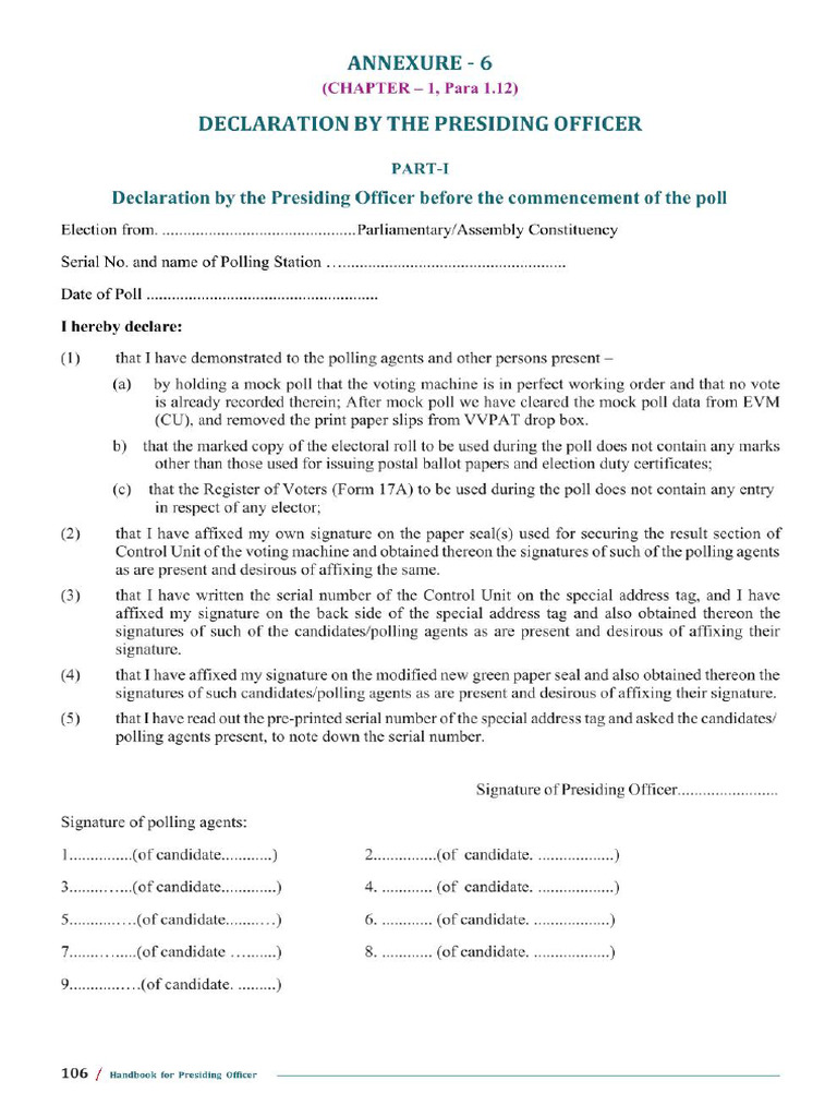 Declaration Before Comancment of Poll | PDF