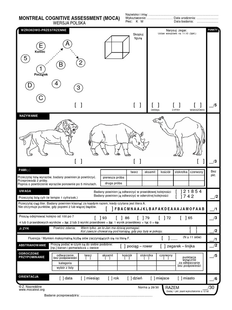 MoCA Test Polish | PDF
