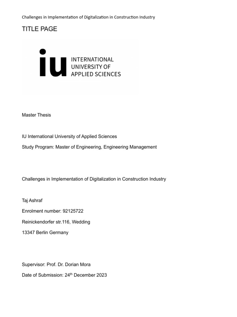 Master Thesis On Challenges in Implementation of Digitalization in ...