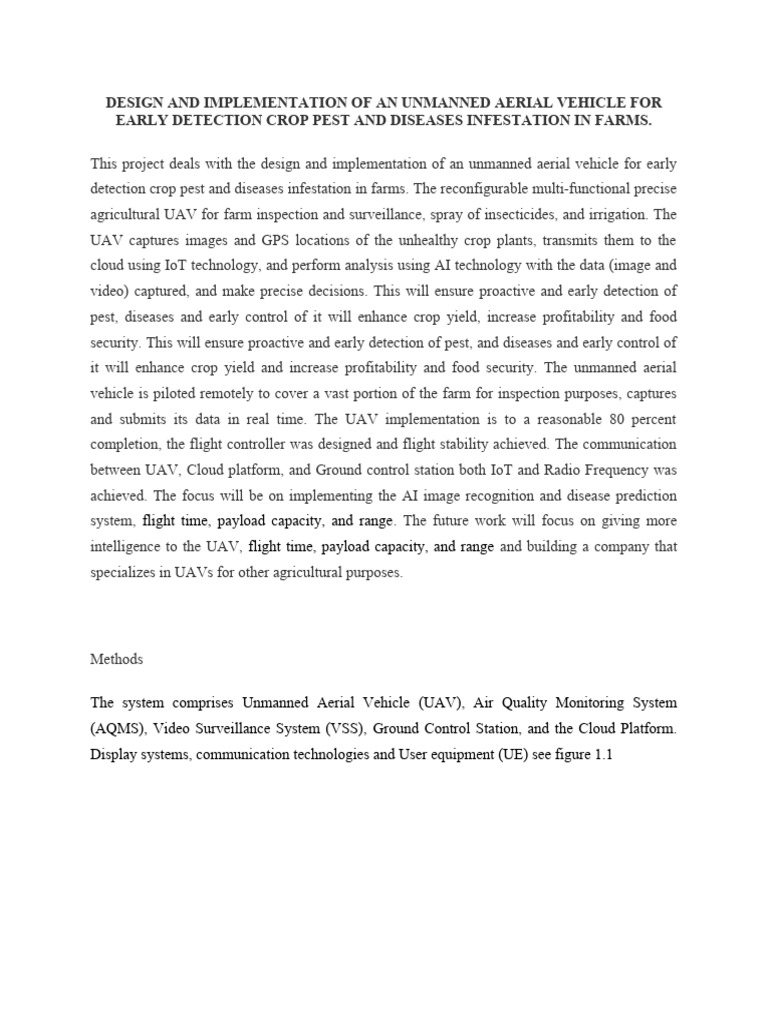 Design And Implementation Of An Unmanned Aerial Vehicle For Early Detection Crop Pest And
