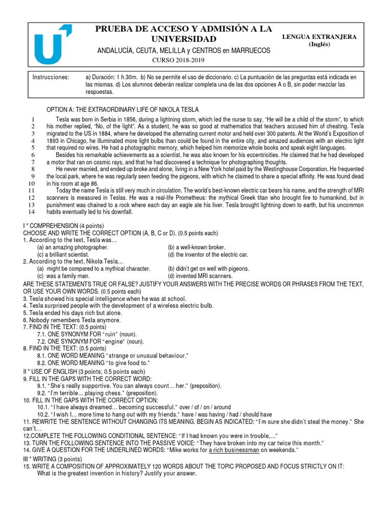 PAU 2019 English Exam Overview | PDF | Nikola Tesla | Social Media