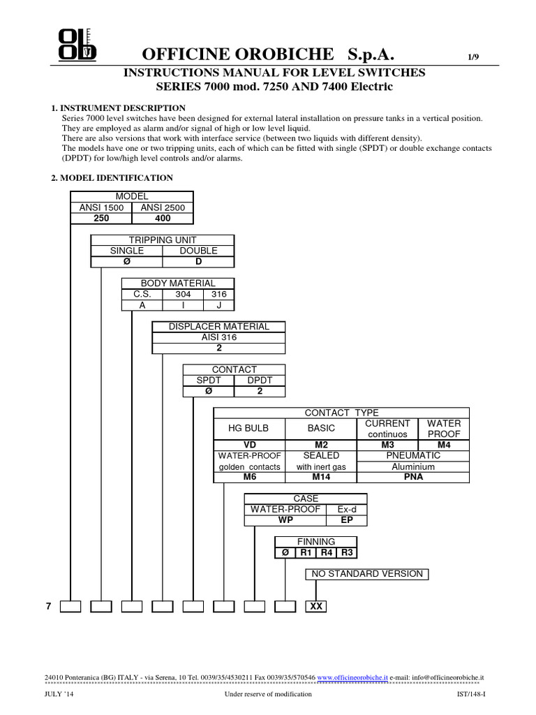SERIE 7250-7400-Inglese - 2 | PDF | Switch | Calibration