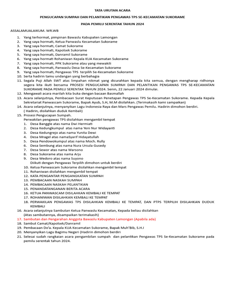 Tata Urutan Acara | PDF