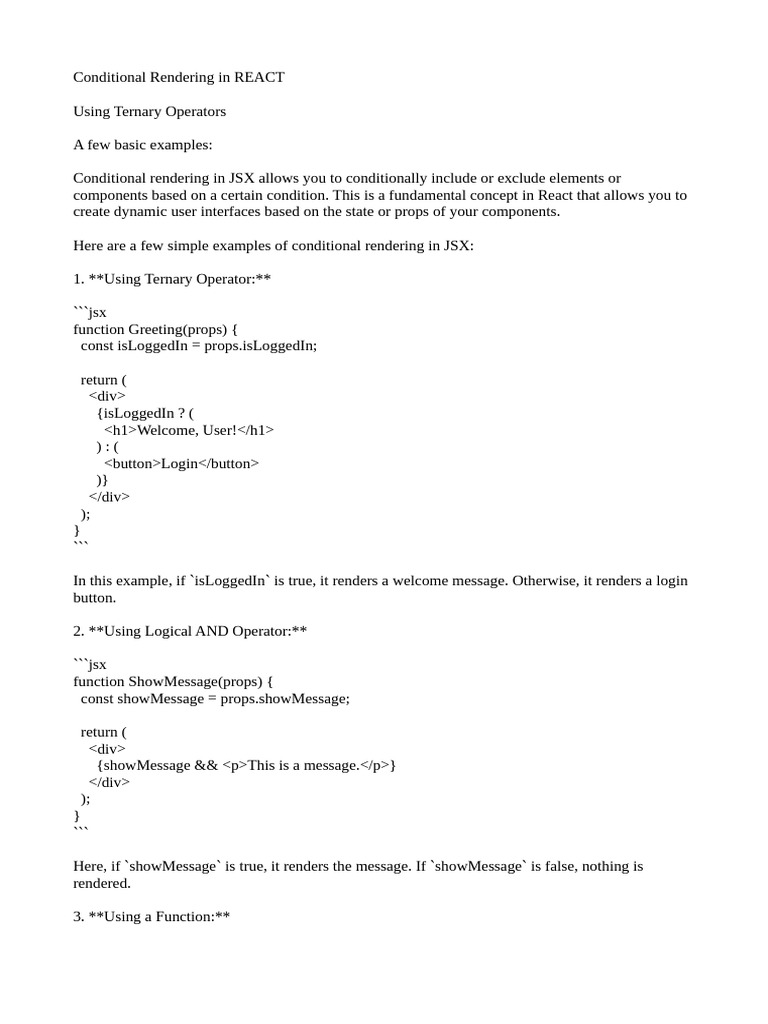 Conditional Rendering In React Pdf Computing Software Engineering